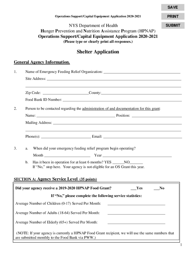 Fillable Online Operations Support/Capital Equipment Application 2020 ...