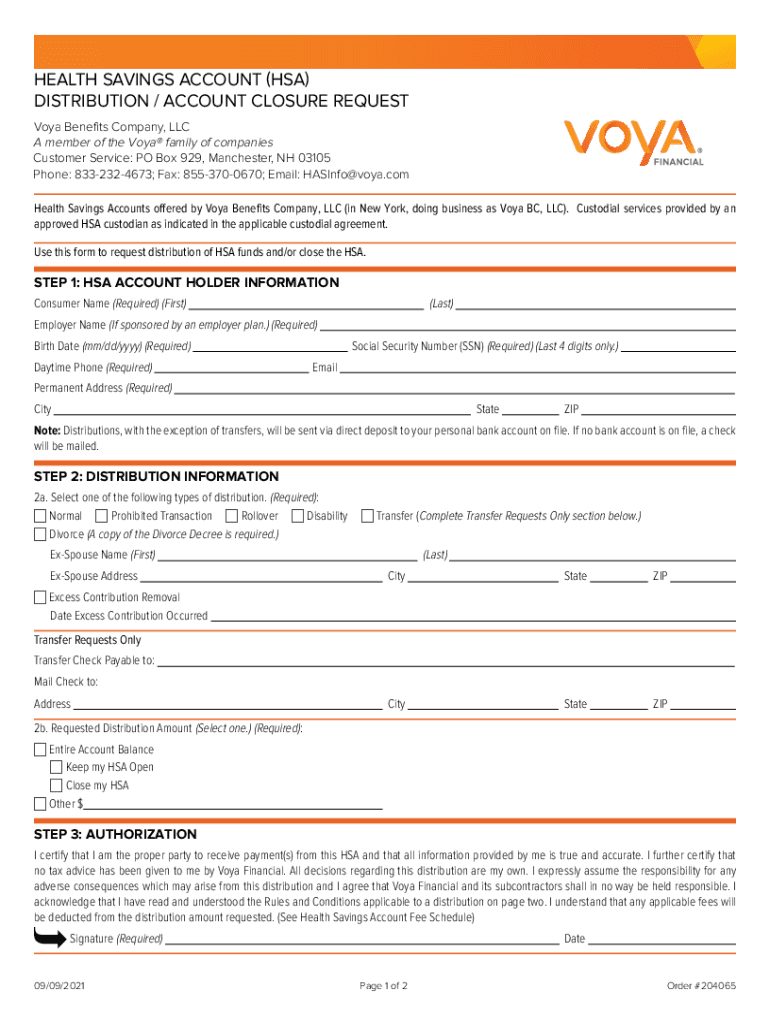 Fillable Online Health Savings Account (HSA) Distribution / Account Closure ... Fax Email Print ...