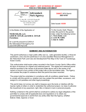 Fillable Online apa ny DRAFT APA Permit - Adirondack Park Agency Fax ...