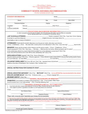 Fillable Online COMMUNITY SCHOOL REFERRAL/RECOMMENDATION Fax Email ...