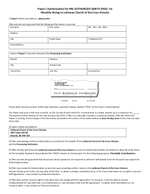 Fillable Online Personal Pre-Authorized Debit (PAD) Agreement Fax Email ...