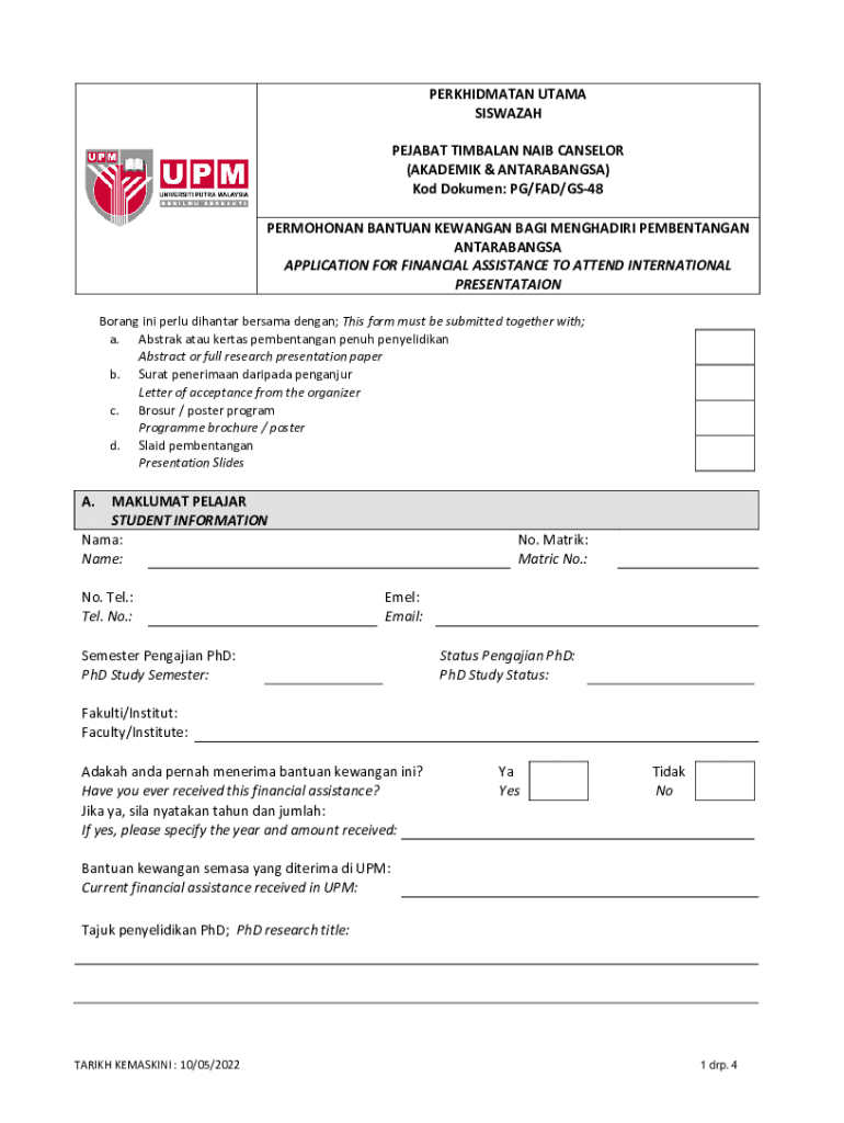 Fillable Online sgs upm edu A. MAKLUMAT PELAJAR STUDENT INFORMATION ...