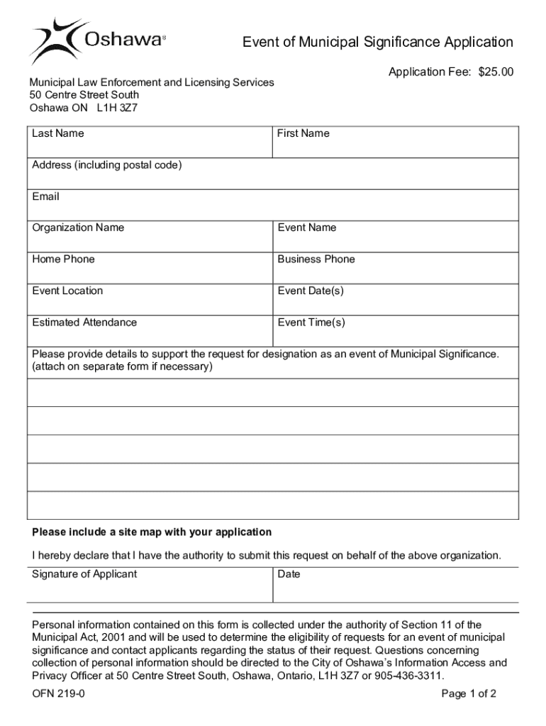 Fillable Online Event of Municipal Significance Application - City of Oshawa Fax Email Print ...