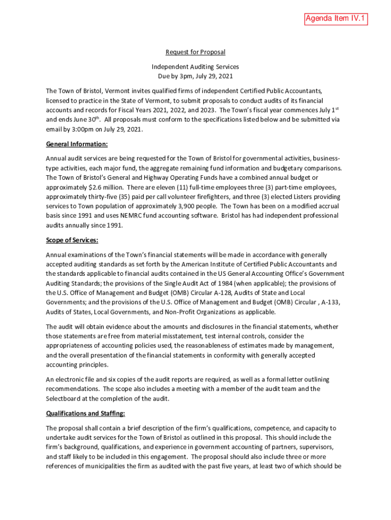 Fillable Online Request for Proposal Independent Auditing Services Due ...