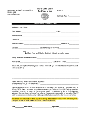 Fillable Online City of Coral Gables Certificate of Use Fax Email Print ...