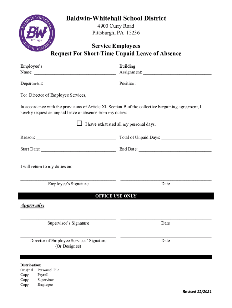 Fillable Online Request for Short-Time Unpaid Leave Fax Email Print - pdfFiller