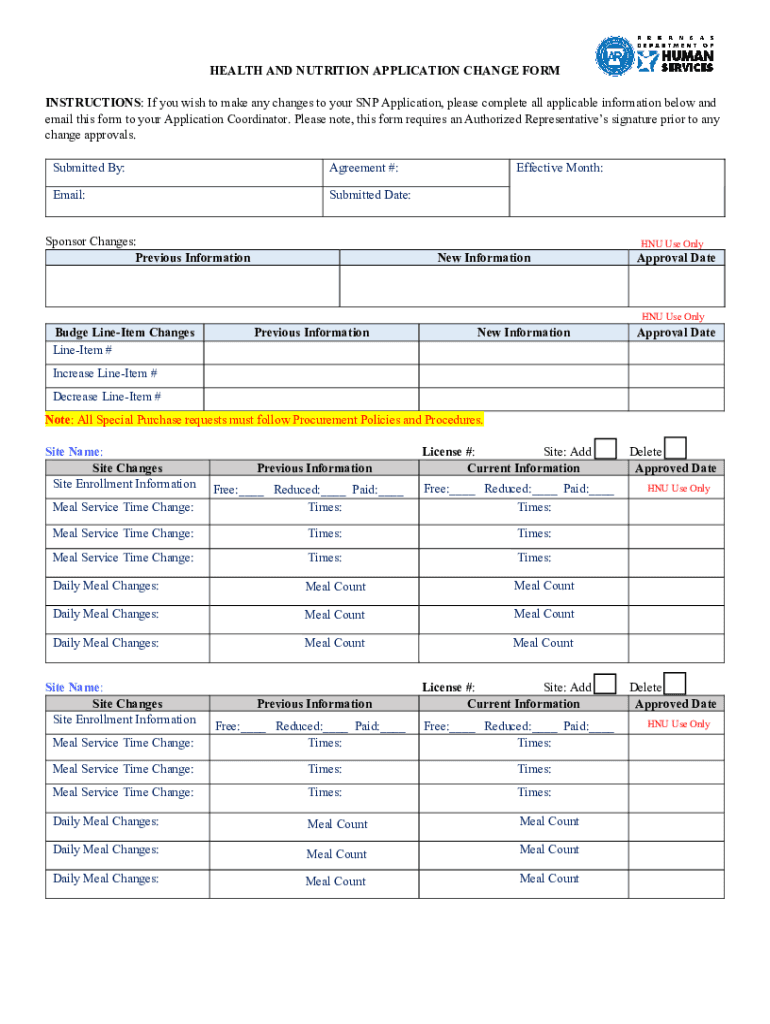 Fillable Online dhs arkansas health and nutrition application change ...