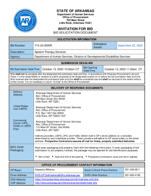 Fillable Online humanservices arkansas INVITATION FOR BID Bid ...