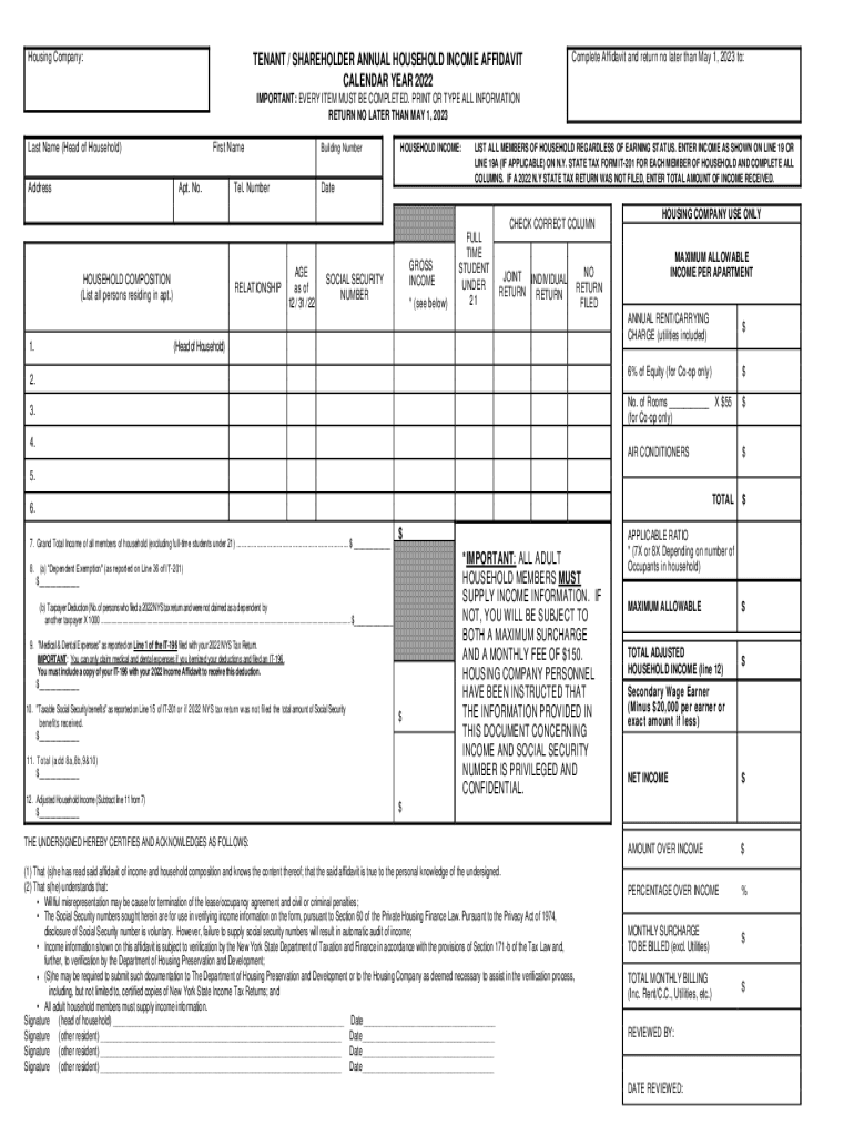Fillable Online Tenant/Cooperator Instructions for Completing Income Affidavit Fax Email Print ...