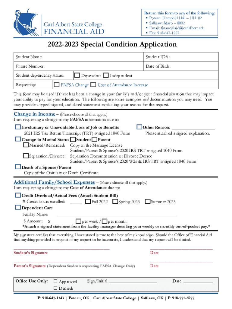 Fillable Online 2022-2023 Special Condition Application Fax Email Print ...
