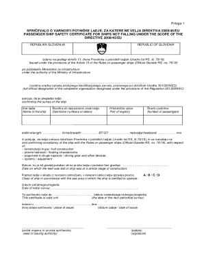 Fillable Online Priloga 1: Sprievalo o varnosti potnike ladje, za ...