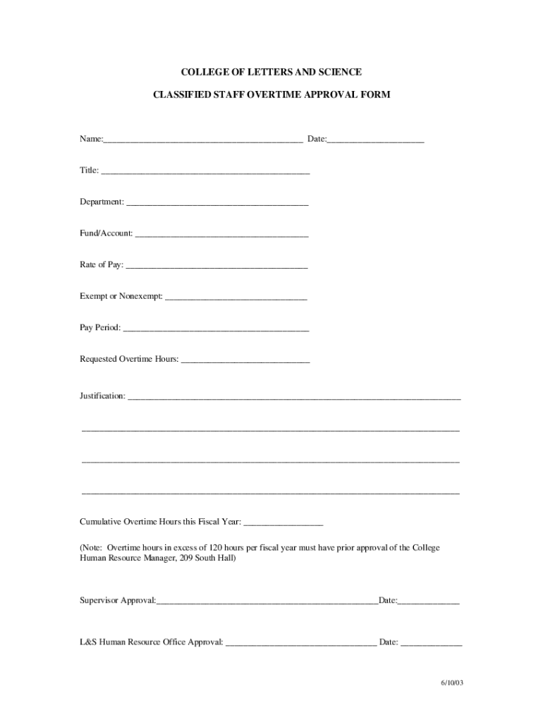 Fillable Online Claflin Overtime Non-Exempt Employees Form Fax Email ...