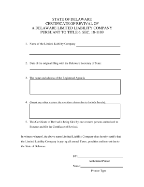 Fillable Online Certificate of Revival Limited Liability Company ...