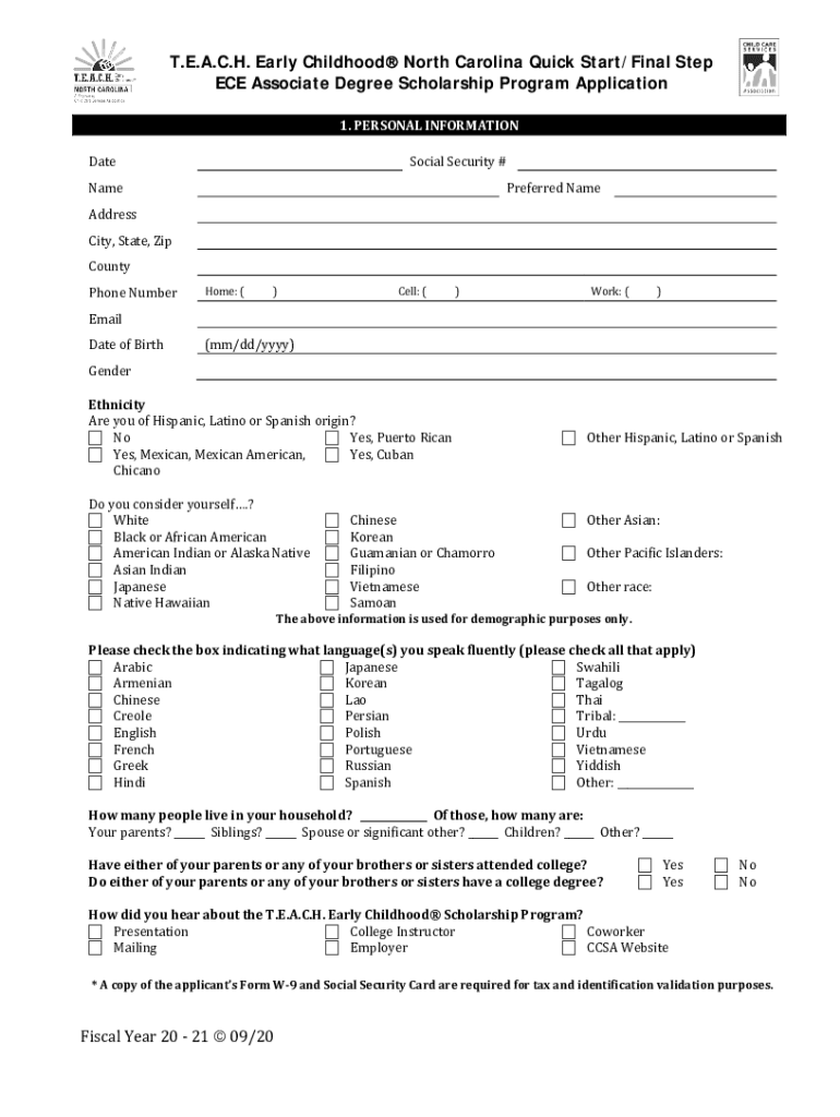 Fillable Online TEACH Early Childhood North Carolina Quick Start/Final ... Fax Email Print ...