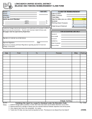 Fillable Online Mileage and Parking Reimbursement Claim Form Fax Email ...