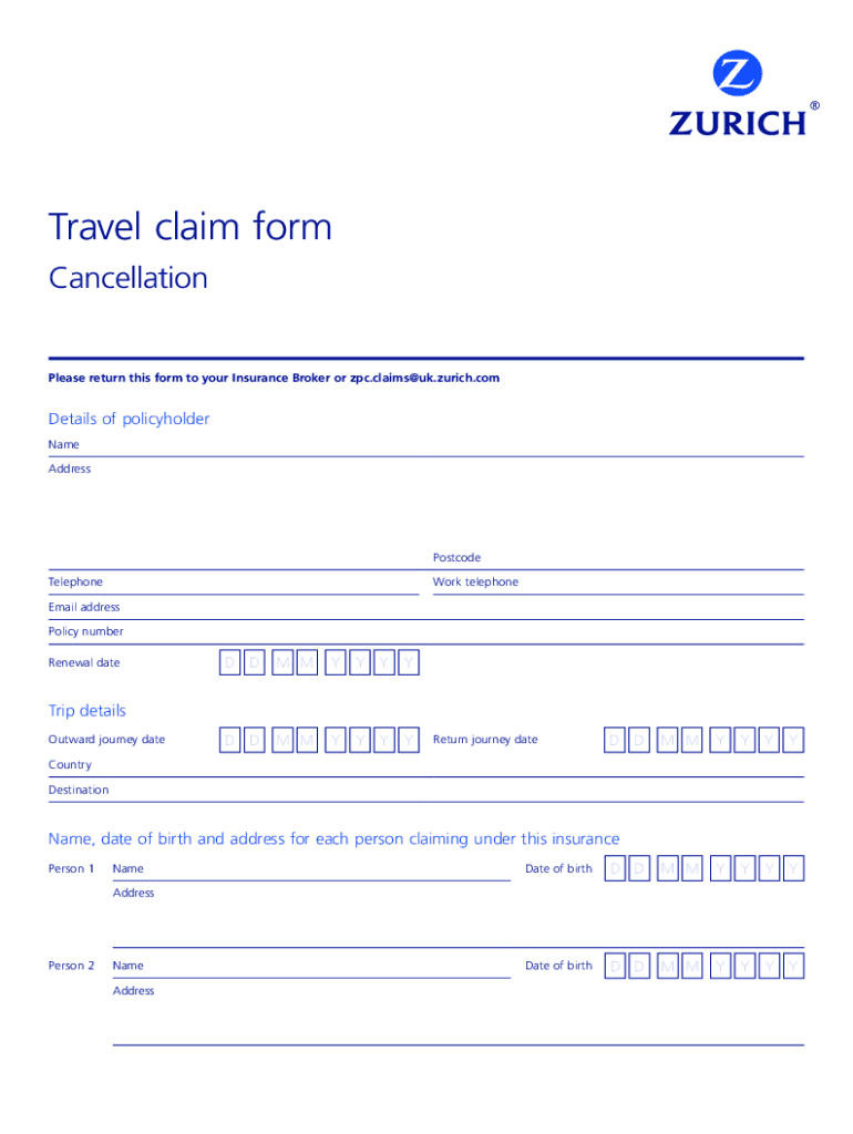 Fillable Online Travel claim form - Zurich Insurance Fax Email Print ...