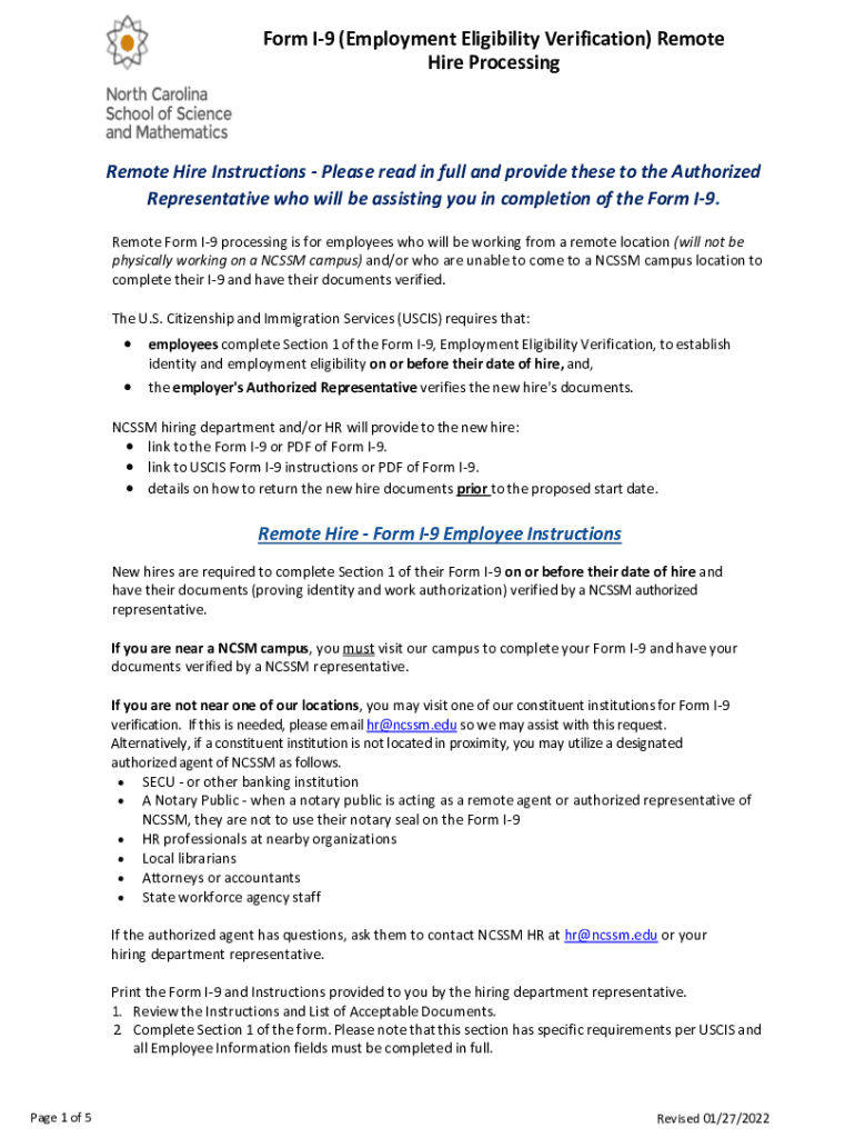 Fillable Online Form I-9 (Employment Eligibility Verification) Remote ...