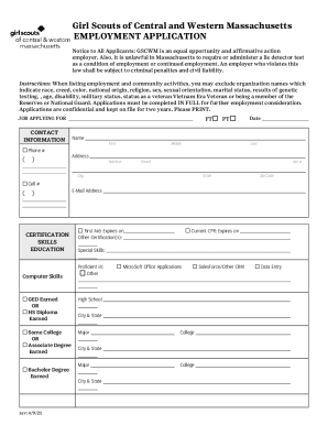 Fillable Online GSCWM Employment Application. Paper application form ...