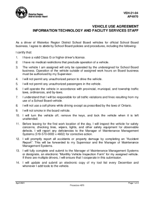 Fillable Online VEHICLE USE AGREEMENT Fax Email Print - pdfFiller