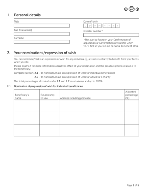 Fillable Online Death benefit nomination/ expression of wish form ...