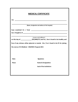 Fillable Online Medical Certificate - DM/MCh Programs 2021. Medical ...
