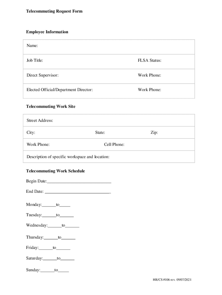 Fillable Online Telecommuting Request Form Employee Information Name ...