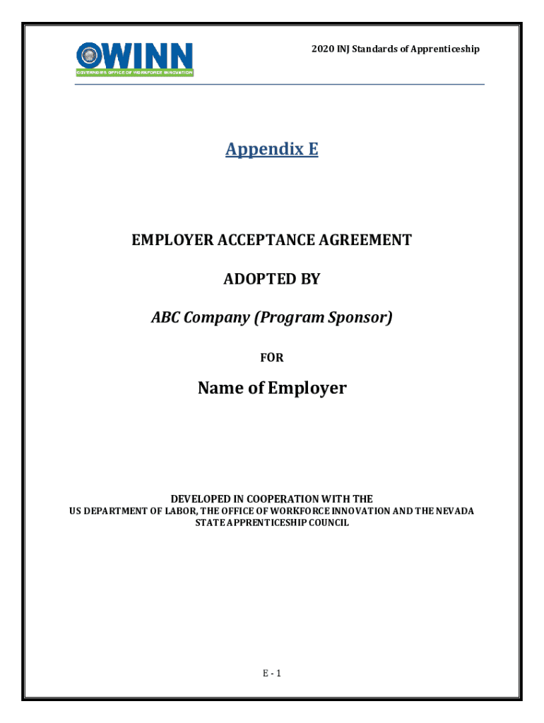 Fillable Online Employer Acceptance Agreement Template Appendix E to ... Fax Email Print - pdfFiller