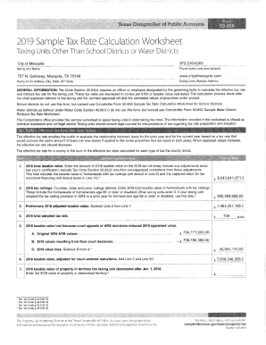 Fillable Online 2019 Sample Tax Rate Calculation Worksheet - Dallas ...