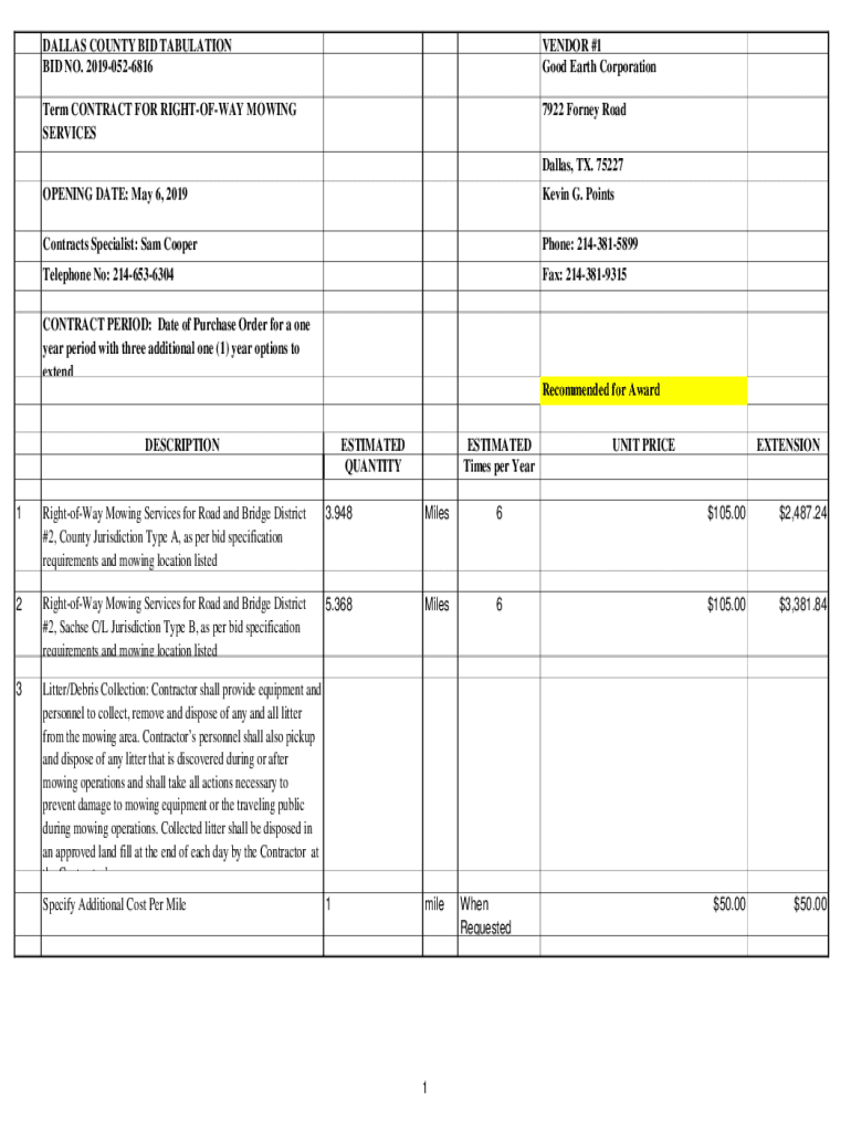 Fillable Online dallas county bid tabulation Fax Email Print - pdfFiller