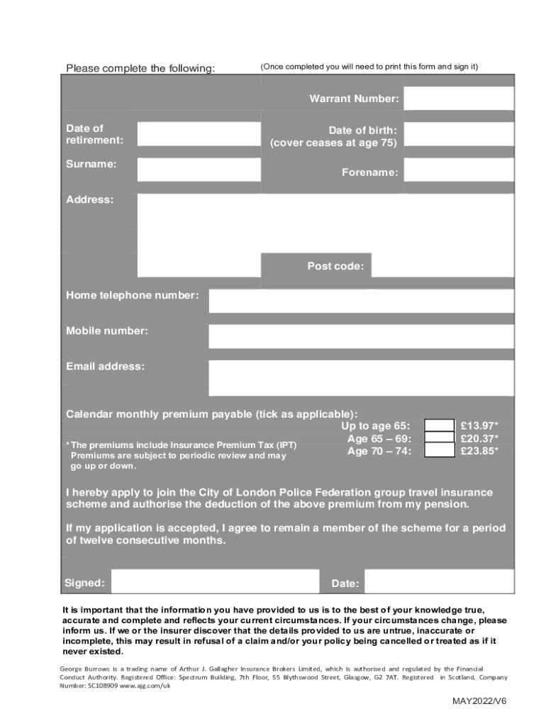 Fillable Online Proposed City of London Police Federation travel scheme application form (2) Fax ...