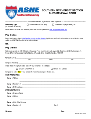 Fillable Online ASHE SNJ Dues Renewal Form Fax Email Print - pdfFiller