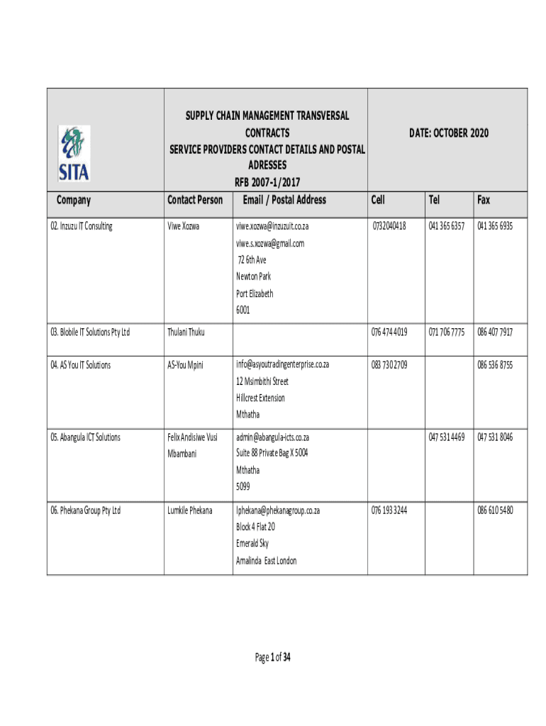 Fillable Online transversal contracts - service providers contact ...