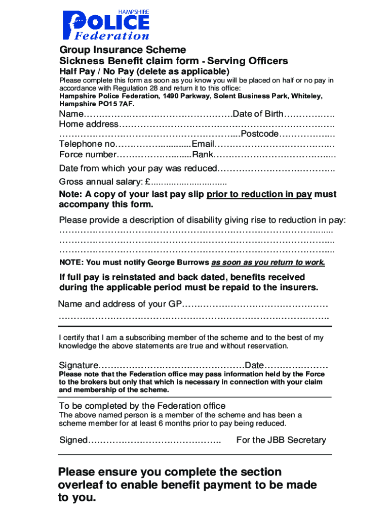 Fillable Online Devon & Cornwall Police Sickness benefit claim form ...