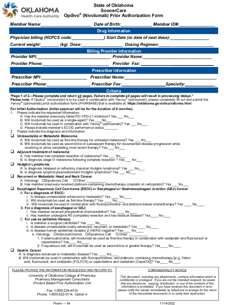 Fillable Online (Ipilimumab) Prior Authorization Form - Oklahoma.gov Fax Email Print - pdfFiller