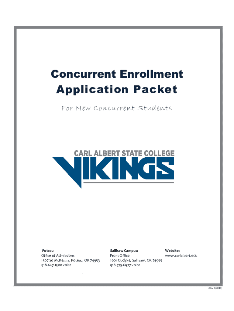 Fillable Online Concurrent Enrollment Application PacketCarl Albert ...