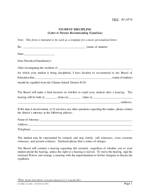 Fillable Online Suspension Expulsion Form Letter Template Fax Email ...