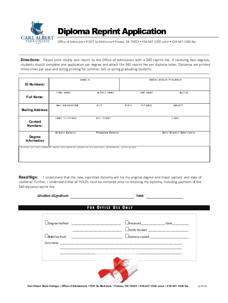 Fillable Online Diploma Reprint Application Fax Email Print - pdfFiller