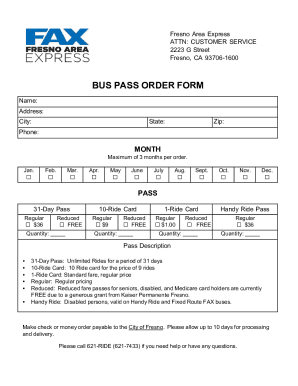 Fillable Online Fresno Area Express Bus Pass Order Form Fax Email Print ...