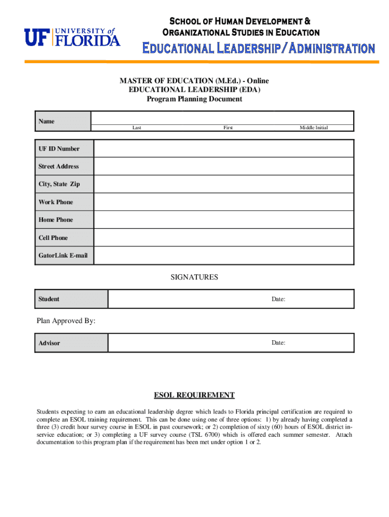 Fillable Online education ufl EL EDUCATIONAL LEADER (EDL) APPLICATION ...
