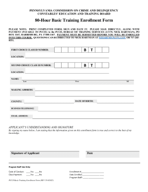 Fillable Online 80-Hour Basic Training Enrollment Form Fax Email Print ...