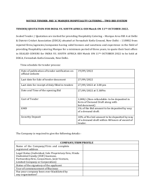 Fillable Online NOTICE TENDER- Hill A MARQUE HOSPITALITY CATERING TWO BID SYSTEM Fax Email Print ...