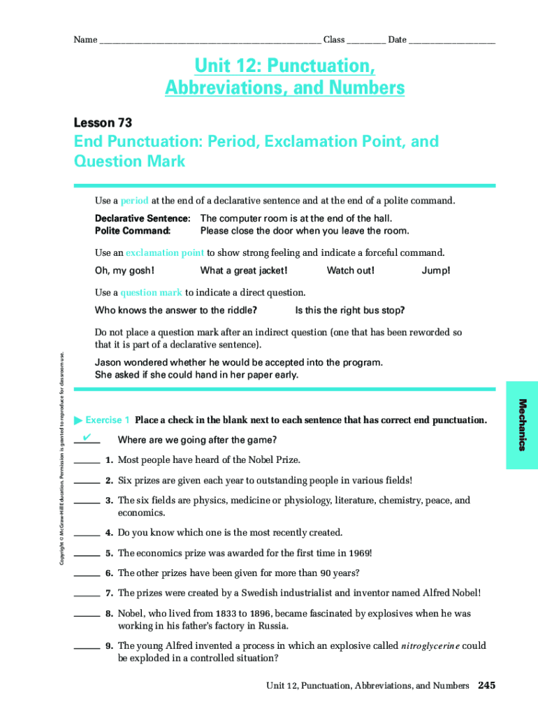 Fillable Online Unit 12: Punctuation, Abbreviations ... - MS. KIM'S ...