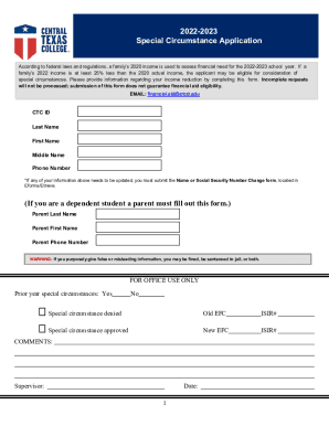 Fillable Online Special Circumstance (Student) - Financial Aid Form Fax ...