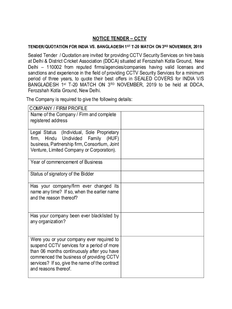 Fillable Online NOTICE TENDER CCTV Fax Email Print - pdfFiller Fillable Online NOTICE TENDER CCTV Fax Email Print - pdfFiller
