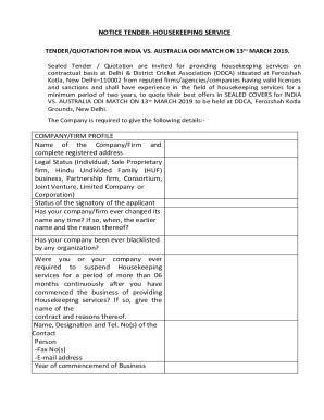 Fillable Online notice tender- housekeeping service - DDCA Fax Email Print - pdfFiller