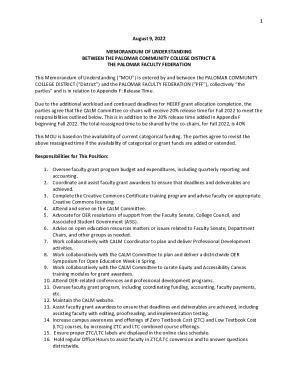 Fillable Online PFF Memorandum's of Understanding - Instructional ...