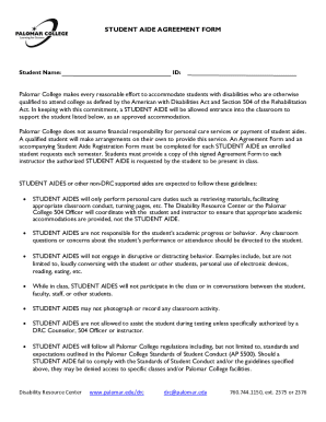 Fillable Online Student Aide Agreement Form - Palomar College Fax Email Print - pdfFiller