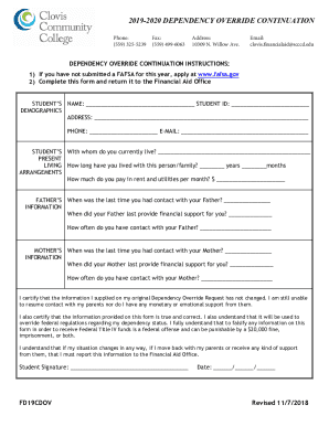 Fillable Online DEPENDENCY OVERRIDE CONTINUATION INSTRUCTIONS: Fax ...