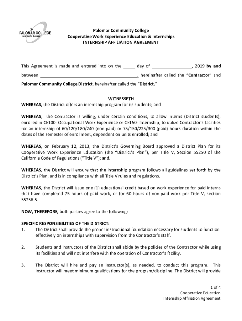 Fillable Online Work Experience Classes for Your Students - Palomar College Fax Email Print ...