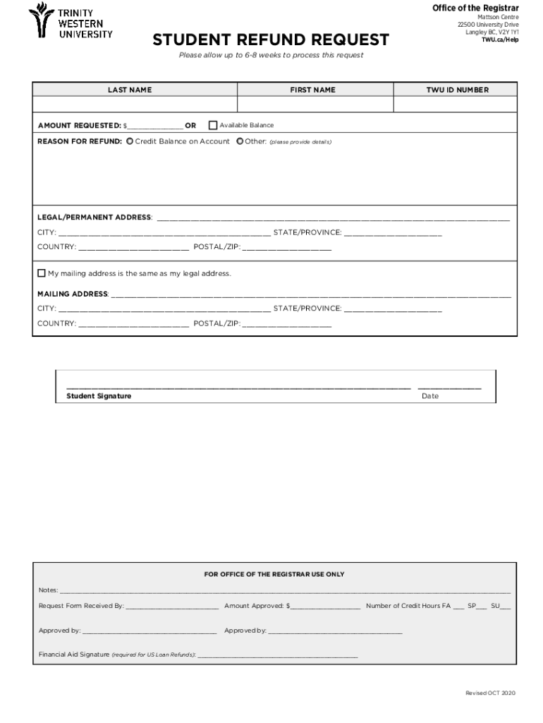 Fillable Online STUDENT REFUND REQUEST Fax Email Print - pdfFiller
